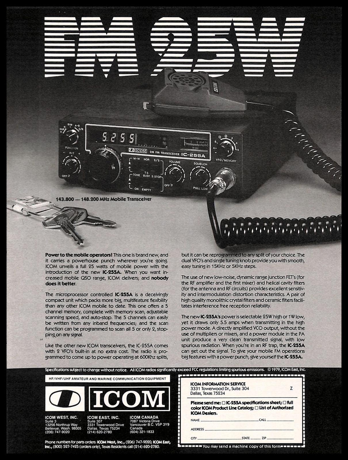 1979 ICOM IC-255A Amateur Radio FM Transceiver Vintage PRINT ...