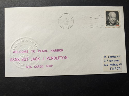 USNS SGT JACK J. PENDLETON T-AK 276 Naval Cover 1972 Cachet PEARL ...