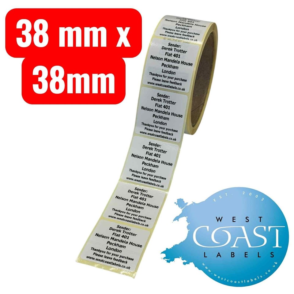 Personalised Printed Sticky Address Labels Stickers White 38 mm x 38 mm ...