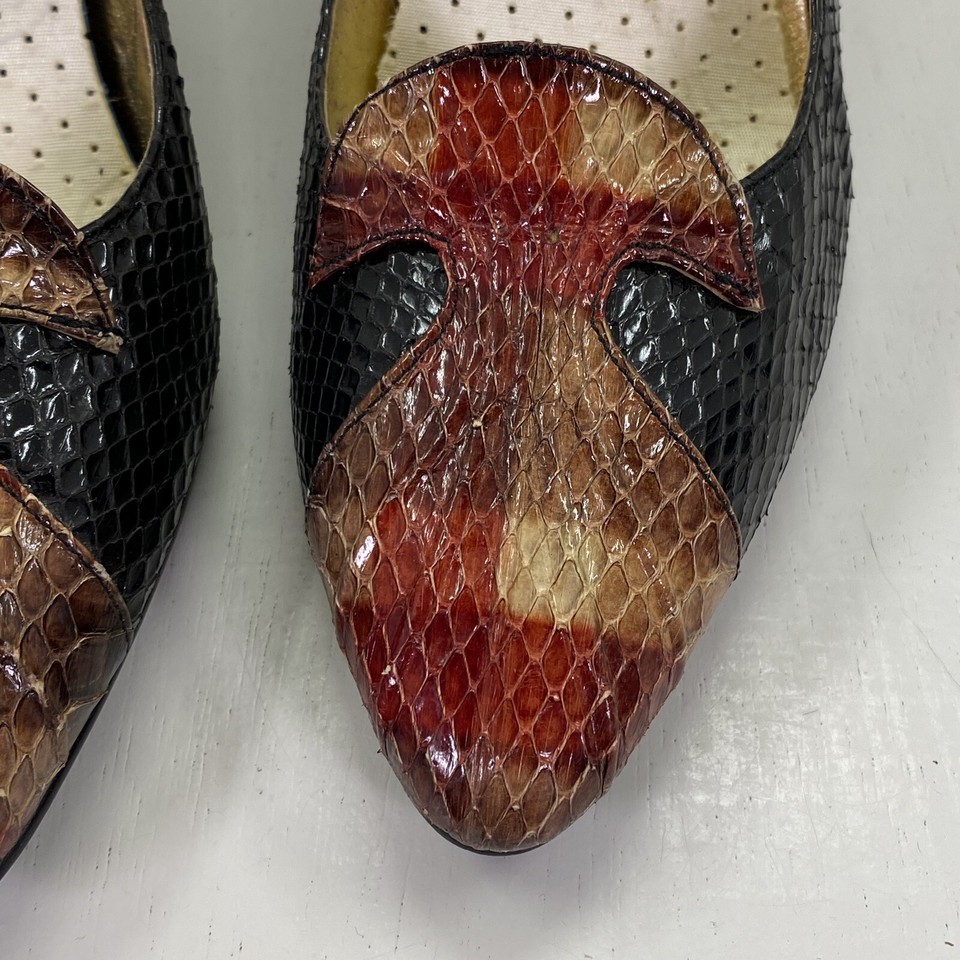 J Renee Pump Reptile Snake Heels Black Red Brown Fan Design Closed Toe ...