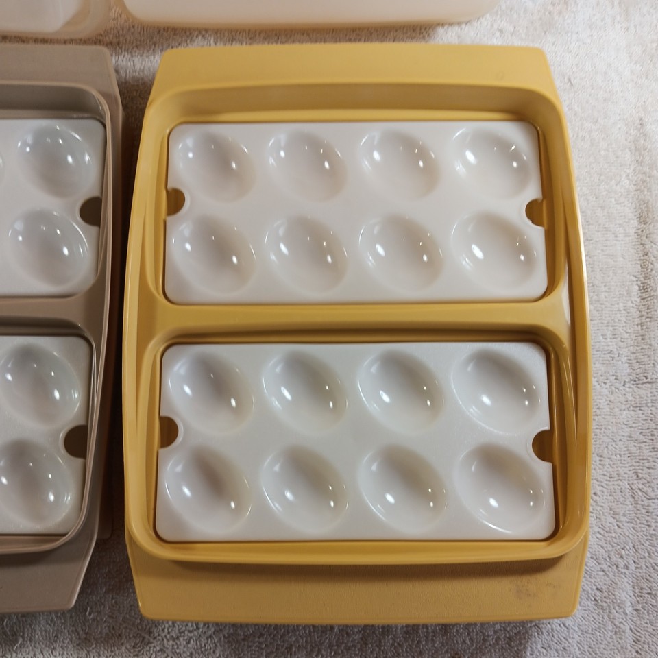 Lot of 2 Tupperware Deviled Egg Carrier with Trays, Lids 723-1 Gold ...