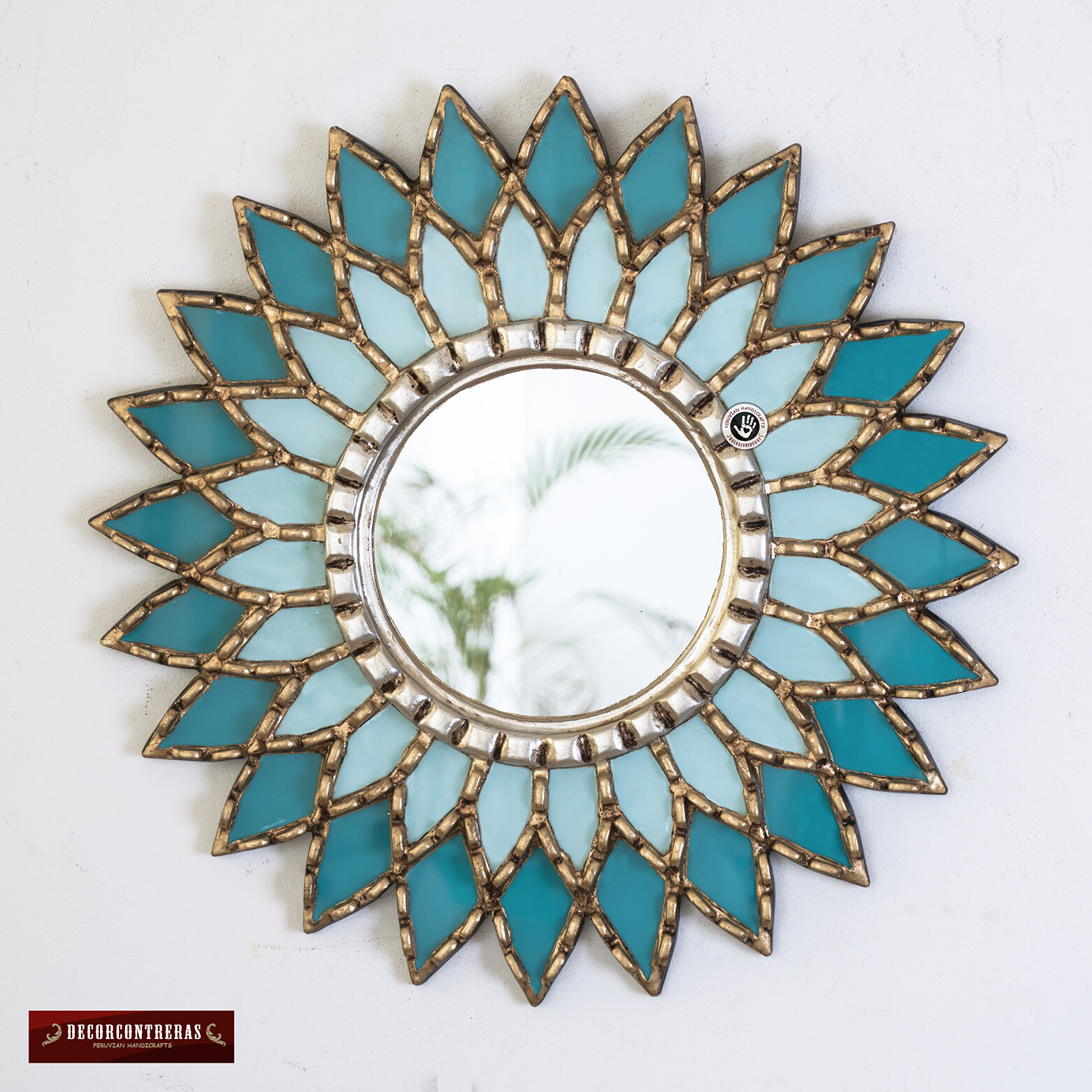 Peruvian Turquoise Round Mirror 17.7" , Accent Mirror for home wall art ...