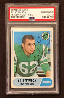 AL ATKINSON SIGNED 1968 TOPPS #195 NEW YORK JETS CARD PSA /DNA Slabbed ...