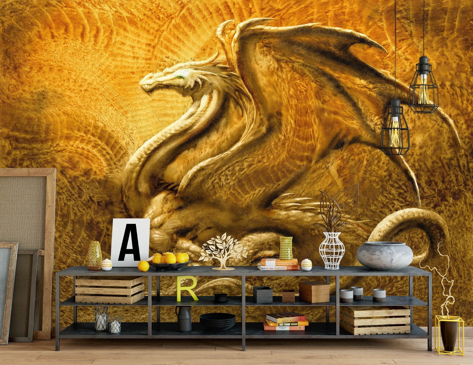 3D Yellow Art Dragon A6137 Wallpaper Wall Mural Self-adhesive Ciruelo ...