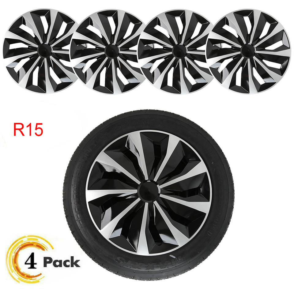 US 15" Set of 4 Wheel Covers fits R15 Tire & Steel Rim Snap On Full Hub ...