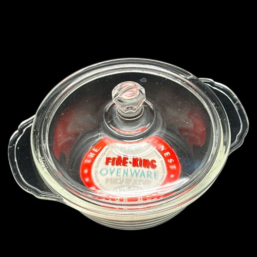 NOS w/ Label AH FIRE KING 8oz Small CASSEROLE DISH #402 Lid T.M. Reg ...