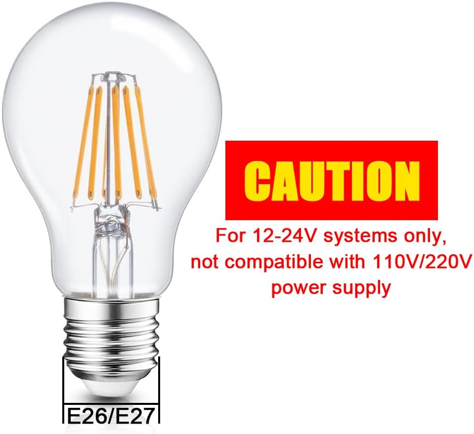 Efficient 12V LED Bulb 6W 600Lm - E26/E27 Base - 12-24V AC/DC - 4 Pack ...