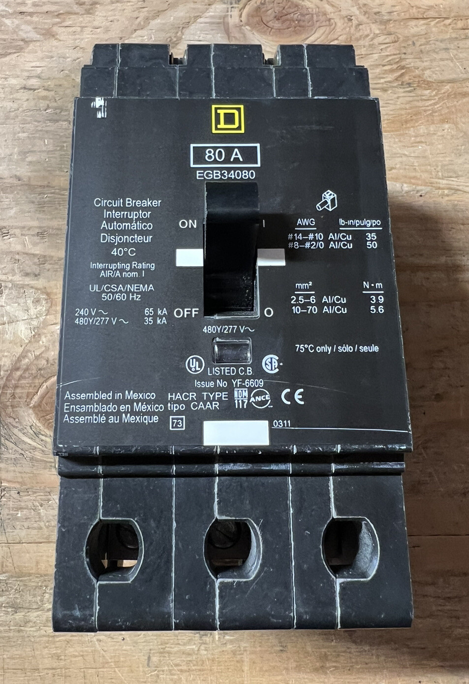 EGB34080 Square D 80 Amp 480V 3 Pole 35kA@480V Bolt On Circuit Breaker ...