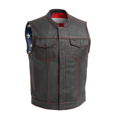 Mens Leather Vest Biker Waistcoat Motorcycle MC Vest Riders Chopper ...
