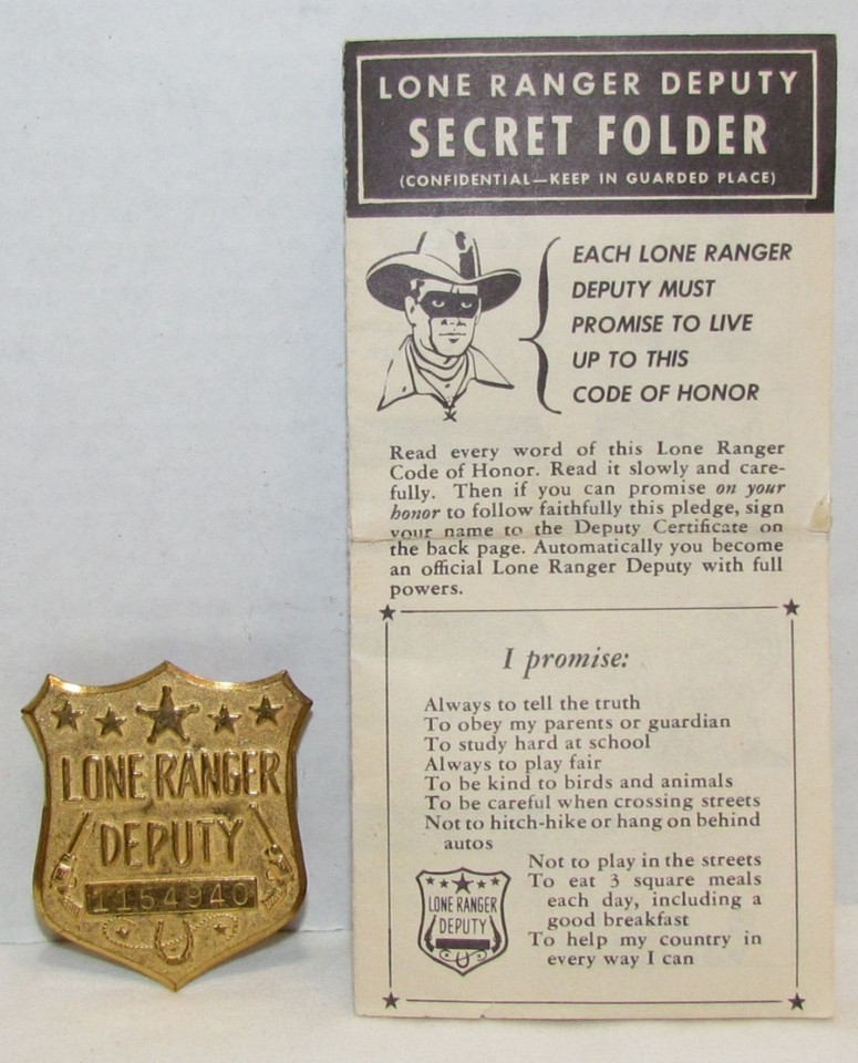 1948 General Mills Cheerios Lone Ranger Deputy Badge w/ Secret Folder ...