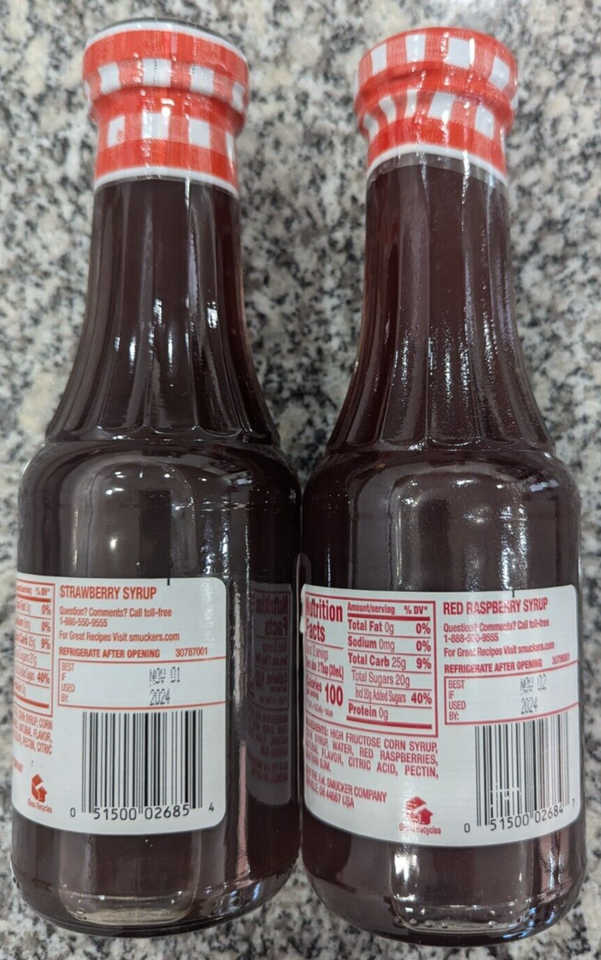 Smucker’s Red Raspberry and Strawberry breakfast pancake Syrups - Exp ...