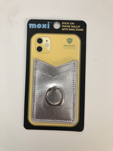 moxi | Stick-On Phone Wallet With Ring Stand - Silver - RFID Blocker ...