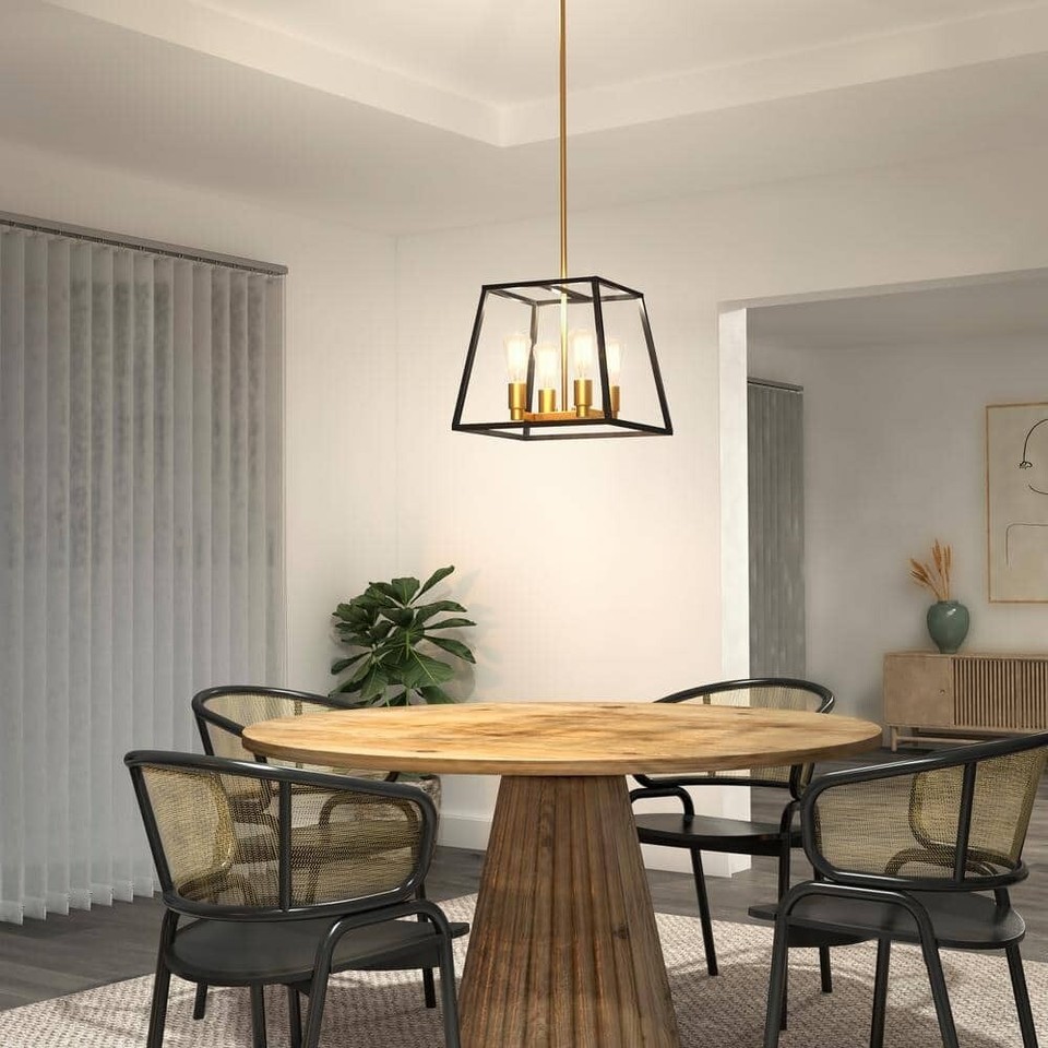 Carter 4-Light Black & Gold Modern Cage Chandelier Light Fixture by ...