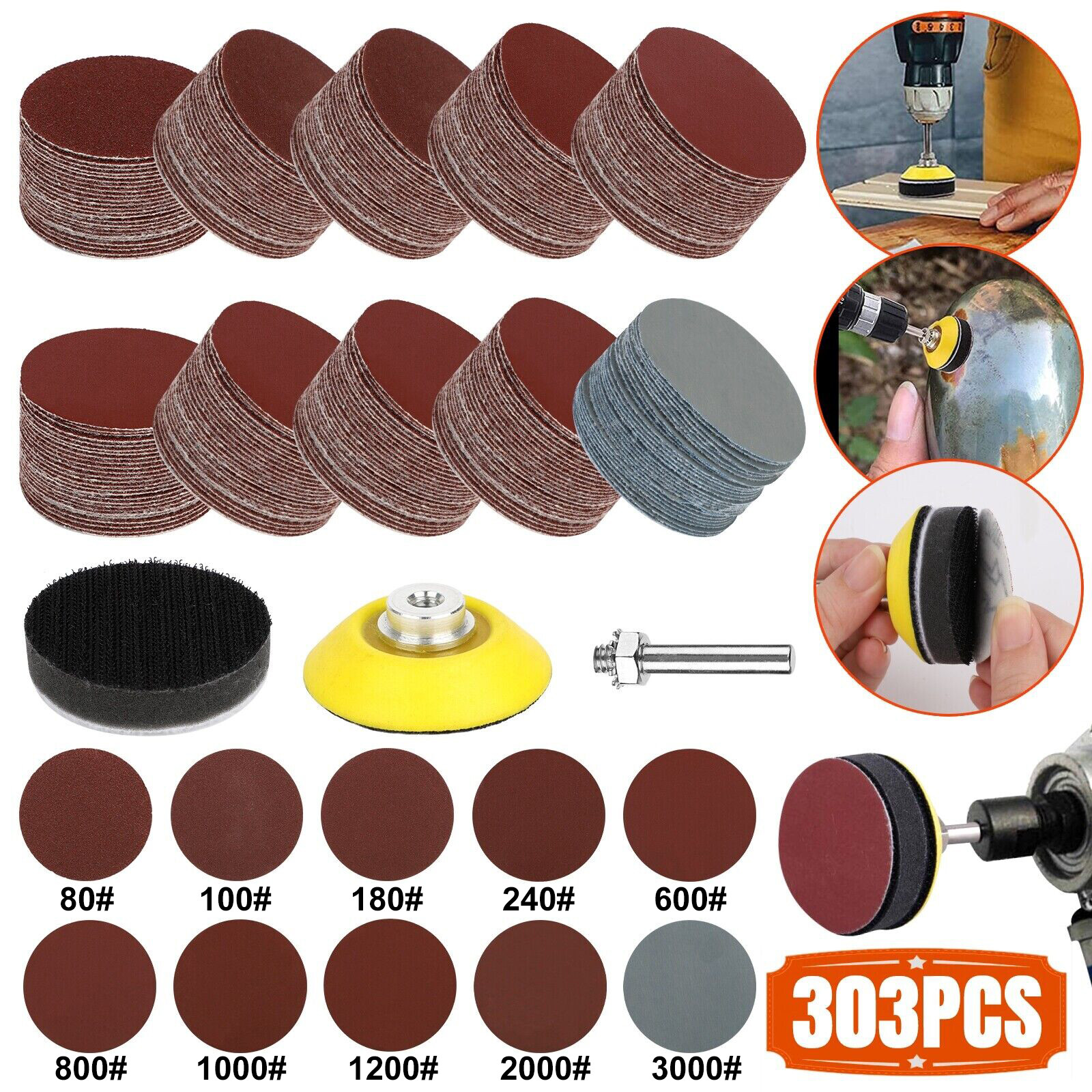 LotFancy 5" 8-Hole Hook and Loop Sanding Discs - Pack of 100 (12J-2440 ...