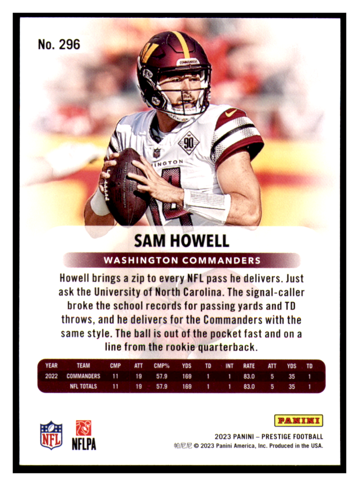2023 Panini Prestige Sam Howell #296 Hyper - Washington Commanders | eBay