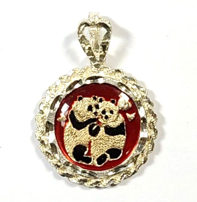 Sterling Silver and .999 Silver Red and Black Enamel Panda Circle ...