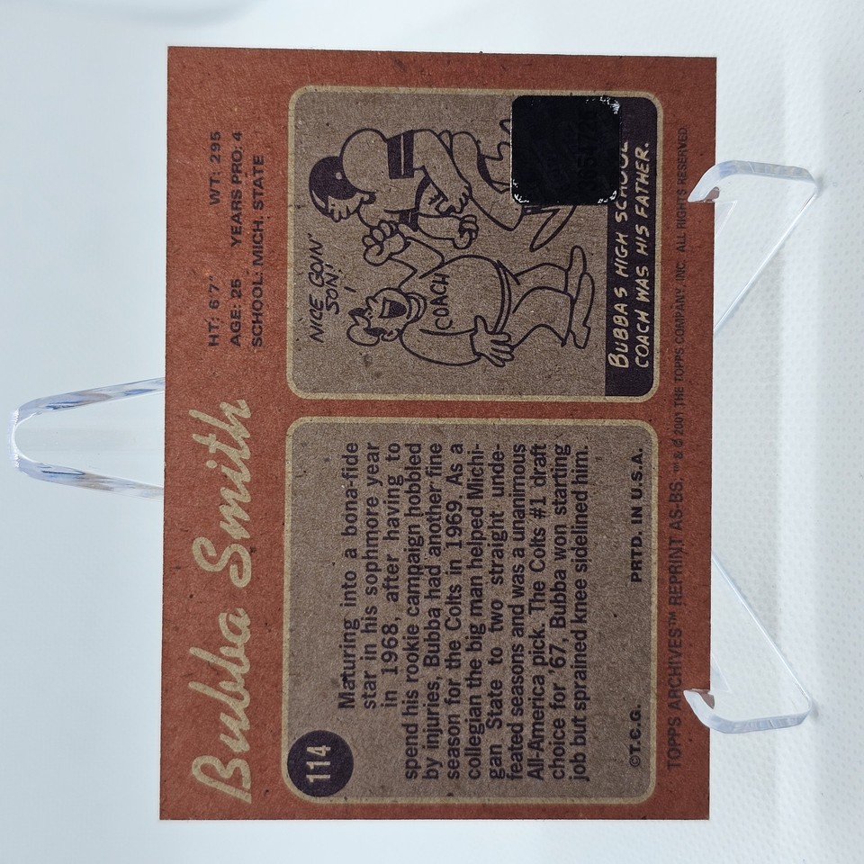 2001 Topps Archives Bubba Smith Baltimore Stadium Seat Relic #AS-BS 114 ...