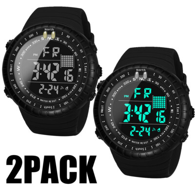 2 PACK Men's Digital Sports Watch Large Face Wrist Watches with Alarm ...