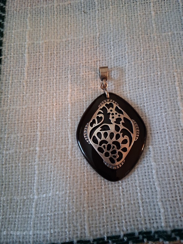 SILPADA S2388 925 Sterling Silver Black Glass Filigree Diamond Shape ...