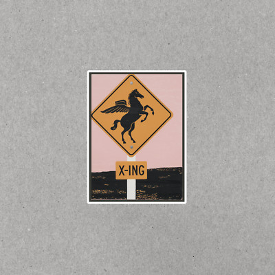Vintage Pegasus X-ing Sign Sticker - Mythical Winged Horse Crossing ...