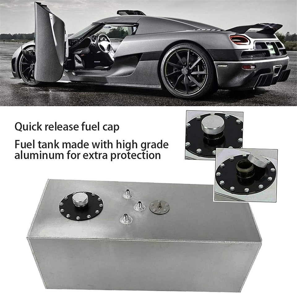 15 Gallon Polished Aluminum Race Fuel Cell Gas Tank With Cap + Level ...