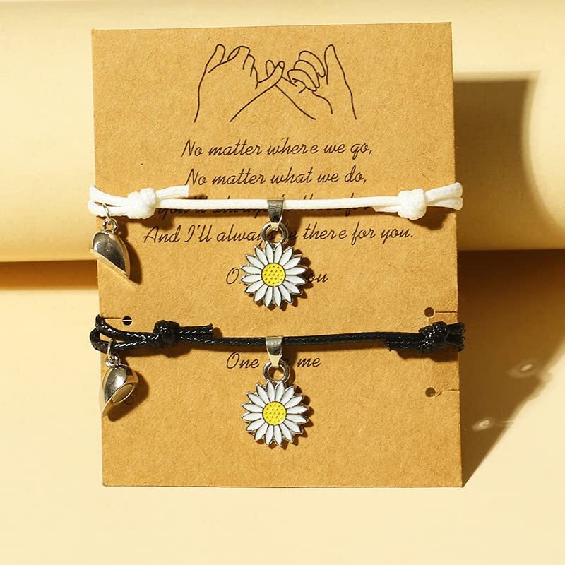 2 Pcs Pinky Promise Sunflower Bracelet Set Bohemian Rope Wristband | eBay