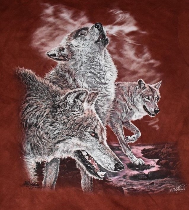 #10-4868 ADULTS MEDIUM RED GLOW WOLVES MOUNTAIN BRAND T-SHIRT | eBay