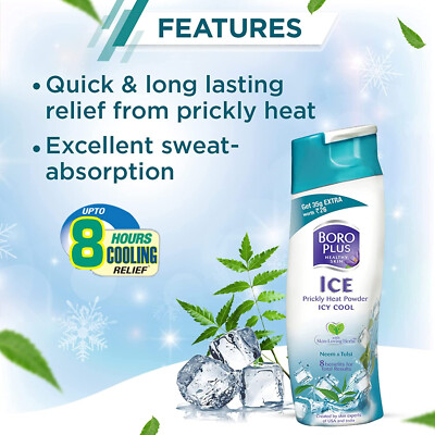 BoroPlus ICE Prickly Heat Powder ICY COOL Talc With Neem & Tulsi 8 ...