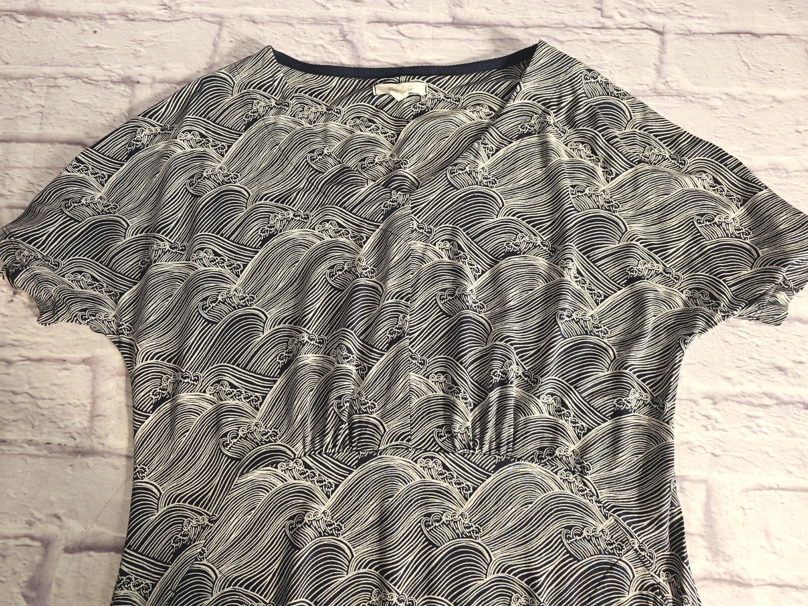 White Stuff Navy and White Wave Pattern Dress Relaxed… - Gem