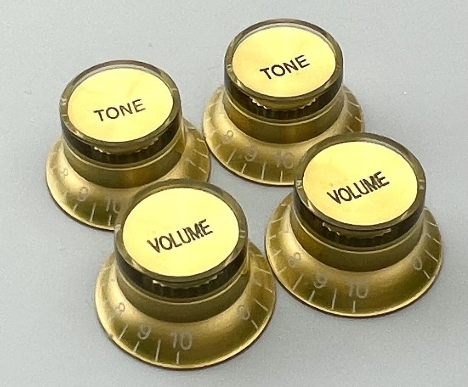 4x LP Guitar Reflector Knobs Top Hat GOLD/BLACK Knobs Fits Epiphone Les ...