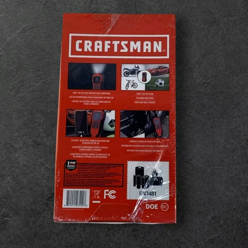 CRAFTSMAN PORTABLE AIR INFLATOR rechargeable 12-VOLT LITHIUM ION ...
