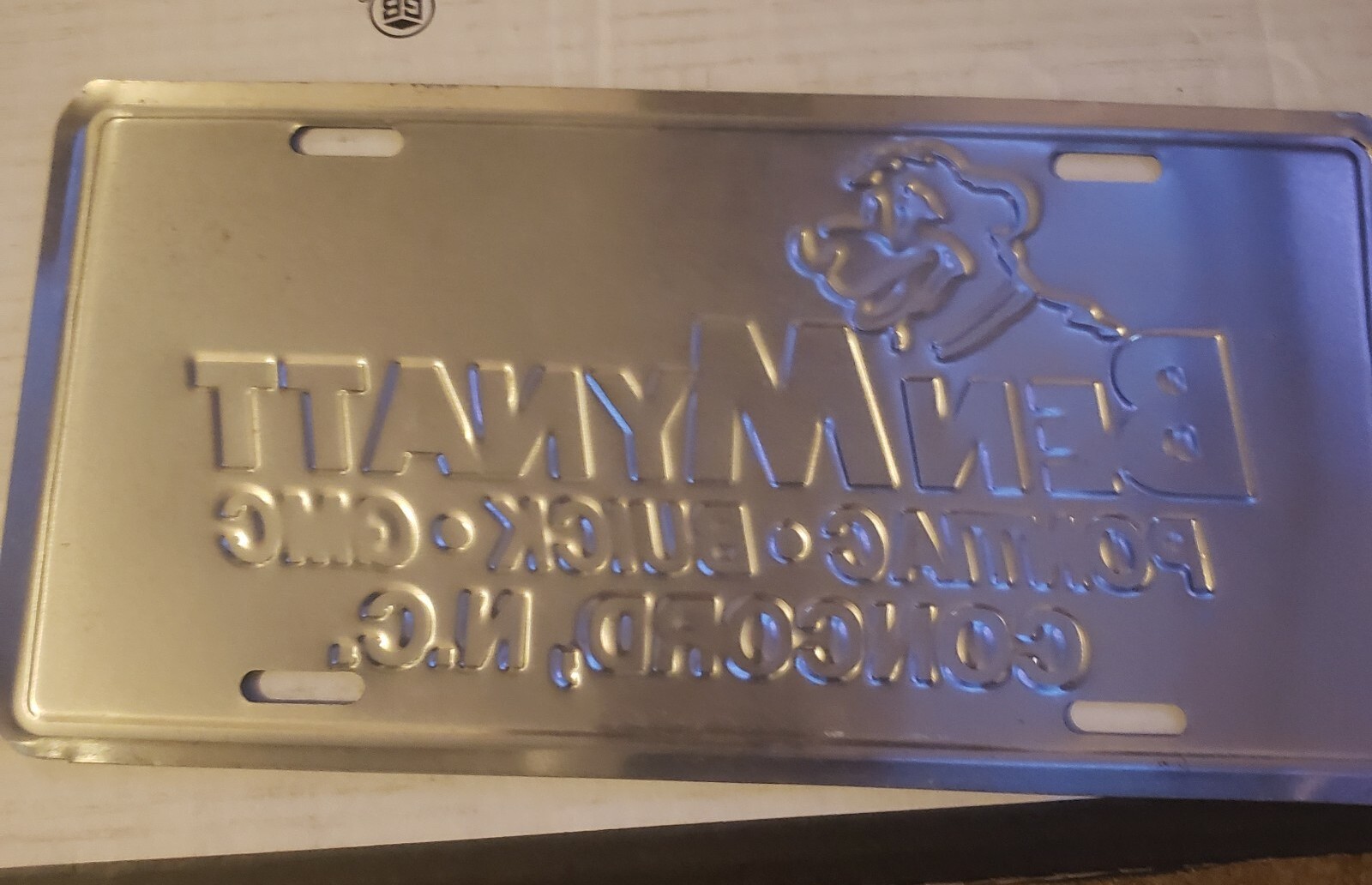 Ben Mynatt Pontiac GMC Vintage Dealer Booster License Plate Concord NC ...