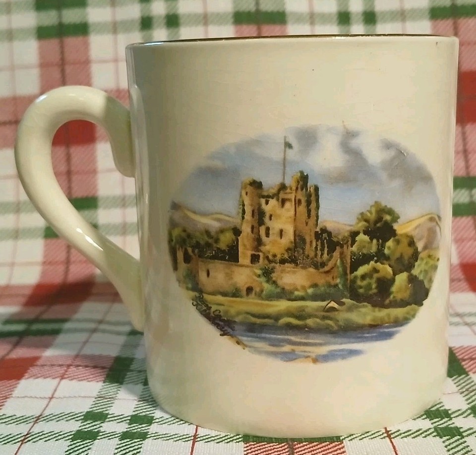 Vtg Arklow Pottery Ireland Ross Castle Killarney Mini Tea Cup Gold Trim ...
