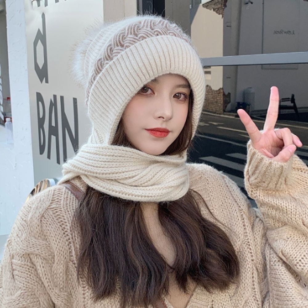 Windproof Beanie Hat Scarf Thickening Neck Warmer Integrated Cap Scarf ...