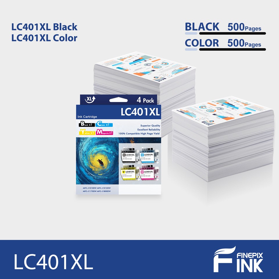 4PK LC401 XL Ink Cartridges Compatible For Brother LC401 MFC-J1010DW ...