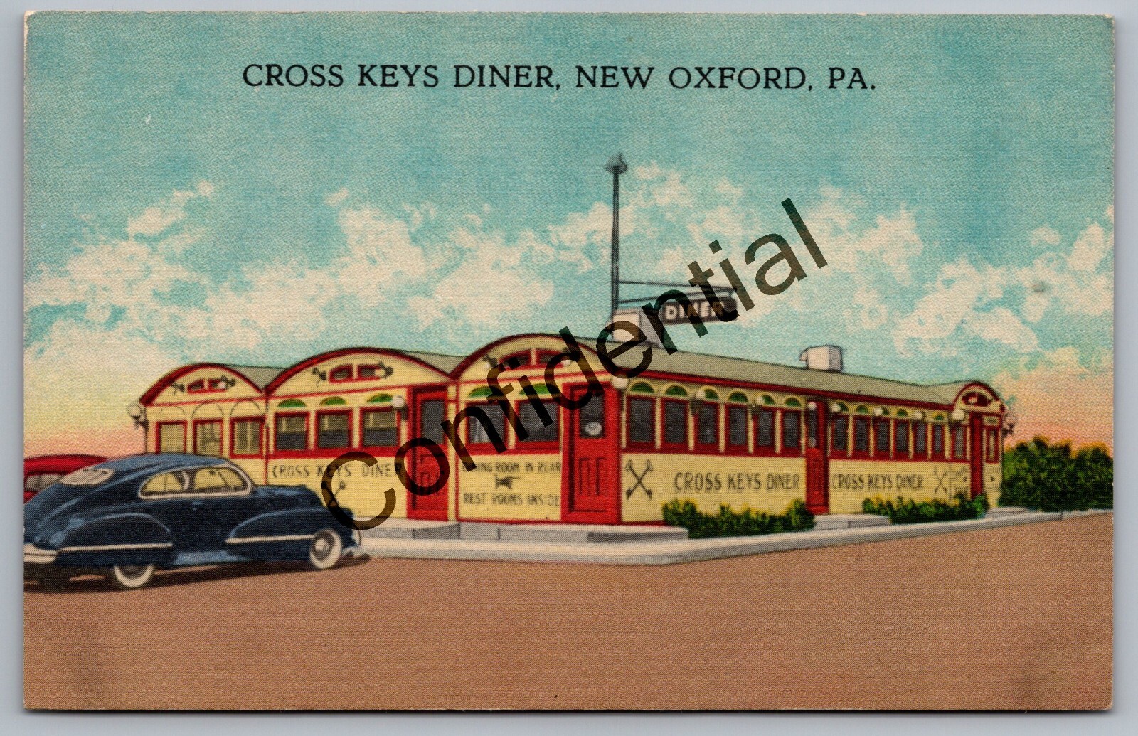 1940s Cross Keys Diner Route At New Oxford PA Pennsylvania Linen ...