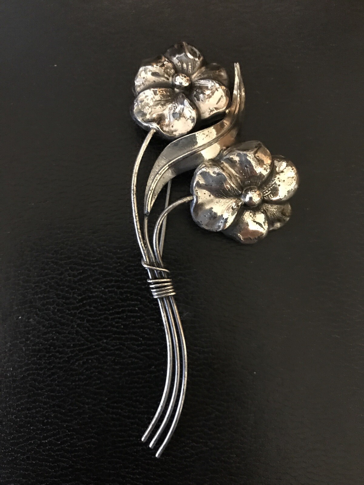 Pin Sterling Silver Flower Signed Bouquet 4" Vintage … - Gem