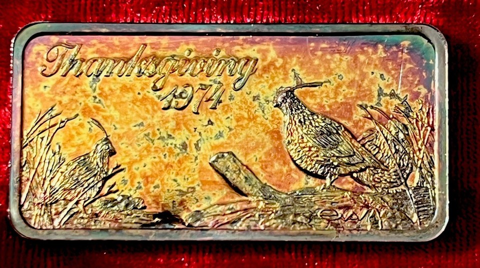 1974 Hamilton Mint Thanksgiving Silver Ingot, The Quail, 1 oz .999 w ...