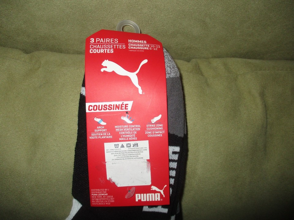 Puma Low Cut Cushioned Mens Socks 3 Pair NEW | eBay