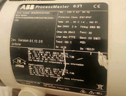 ABB Process Master 631 Electromagnetic Flowmeter, 24V, 60HZ, DN25 2" | eBay