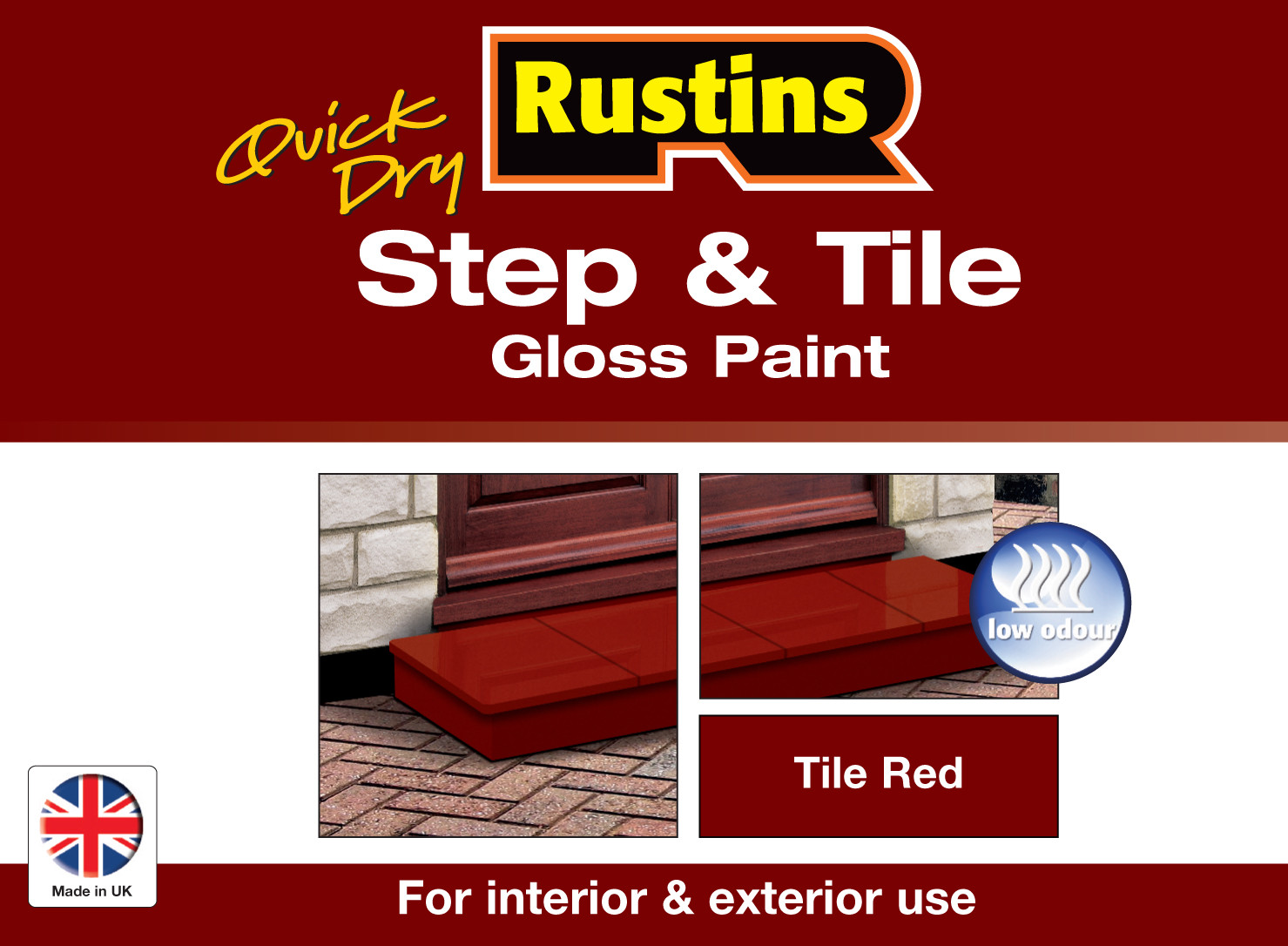 Gloss Red Step and Tile Paint Rustins Quick Dry 2.5 Litre Hard ...