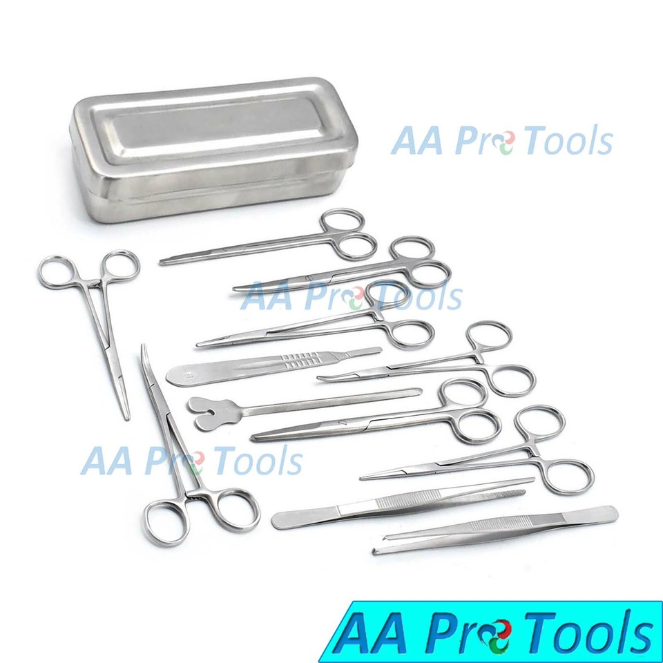 Set of 13 Pieces Basic Minor Surgery Kit Steel Box Surgical Instruments ...