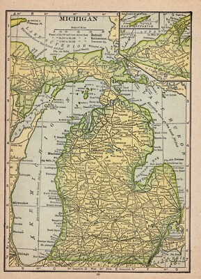 1920 Antique Map of Michigan State Map Gallery Wall Decor smap 1175 | eBay