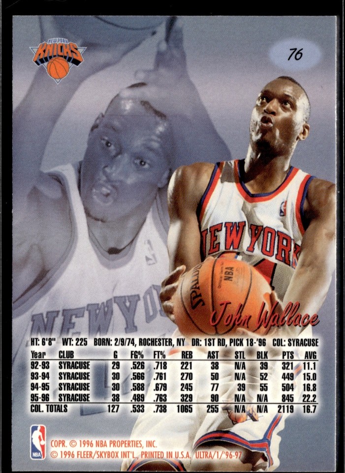 1996-97 Fleer Ultra #76 John Wallace Rookie New York Knicks | eBay