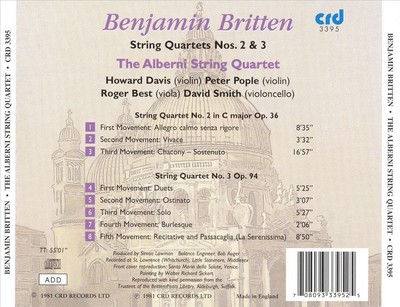 ALBERNI STRING QUARTET BENJAMIN BRITTEN: STRING QUARTETS NOS. 2 & 3 NEW CD 708093339525| eBay