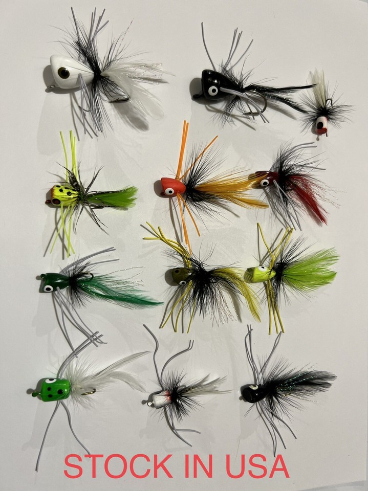 Fly Poppers, 12pcs Topwater Fishing Lures Bass Panfish Popper Flies ...