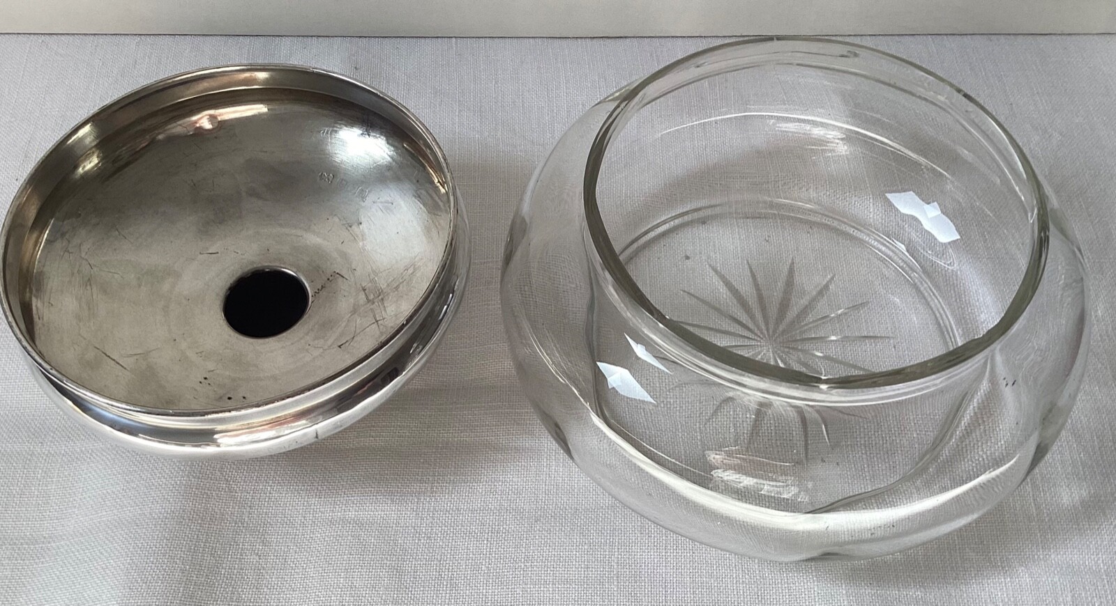 Large antique glass powder bowl w exquisite HMSS lid w enamelled ...