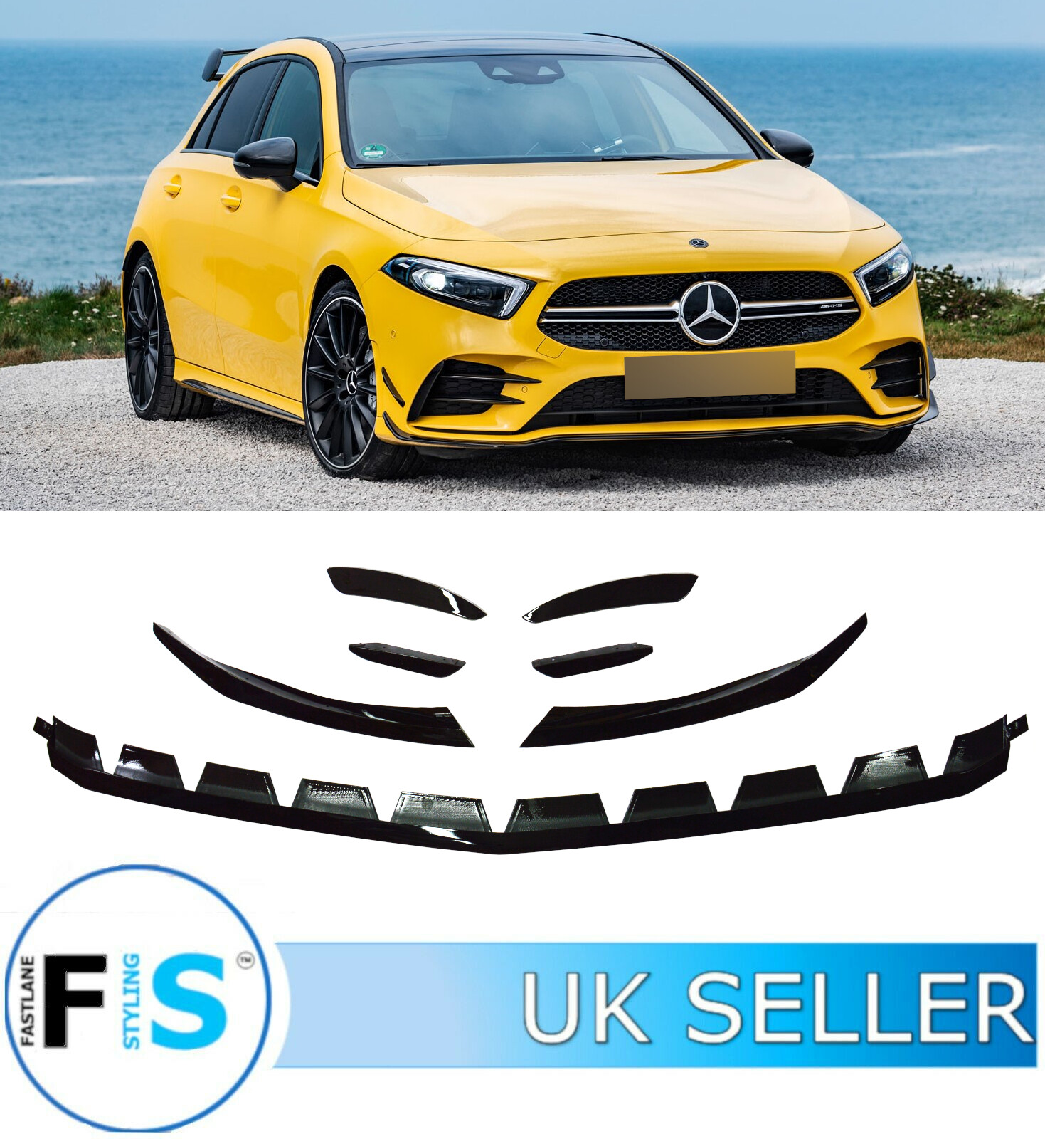 MERCEDES A CLASS FRONT AERO KIT W177 A35 A45 AMG LOOK GLOSS BLACK 2018 ...