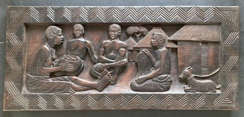 African Tribal Relief Carved Wood Panel Wall Art Storyboard Plaque ...