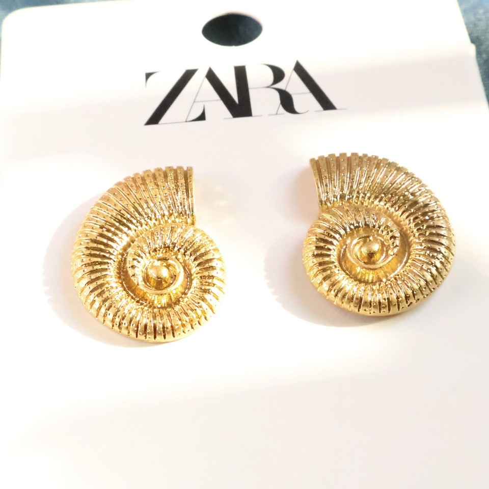 Zara Gold Shell Spiral Earrings Chic Statement Jewelry Trendy ...